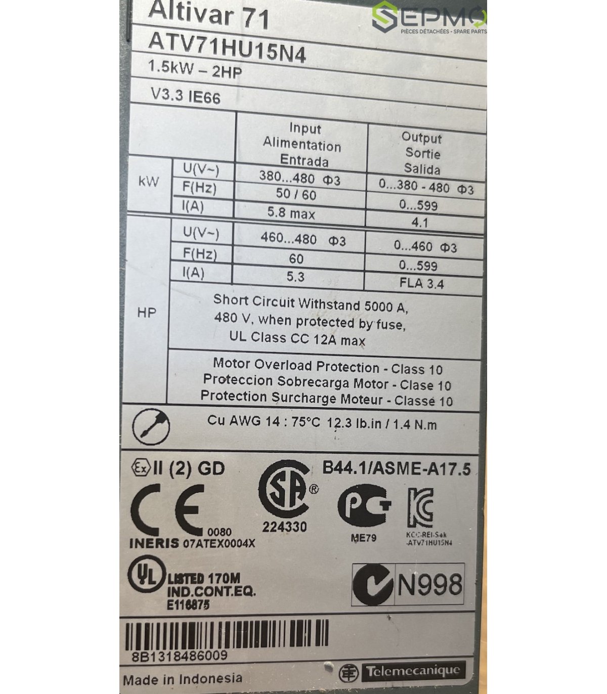 Variateur Altivar 71 ATV71HU15N4 SCHNEIDER ELECTRIC
