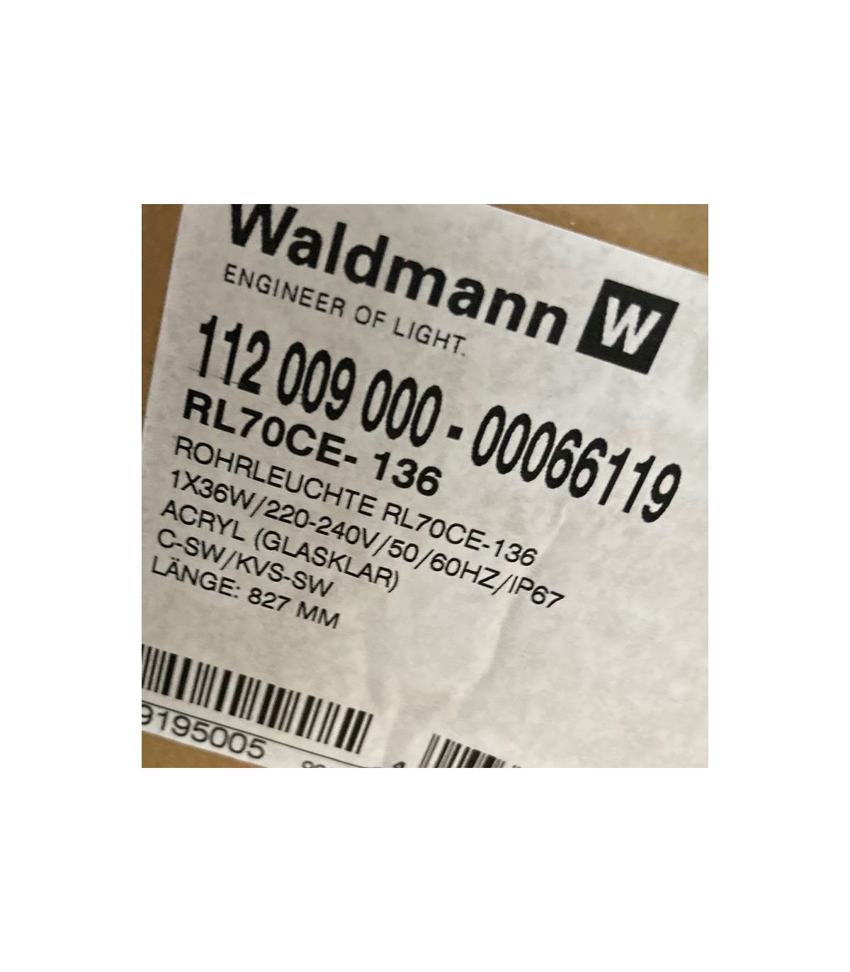 Luminaire néon WALDMANN RL70CE-136 longueur 827 mm